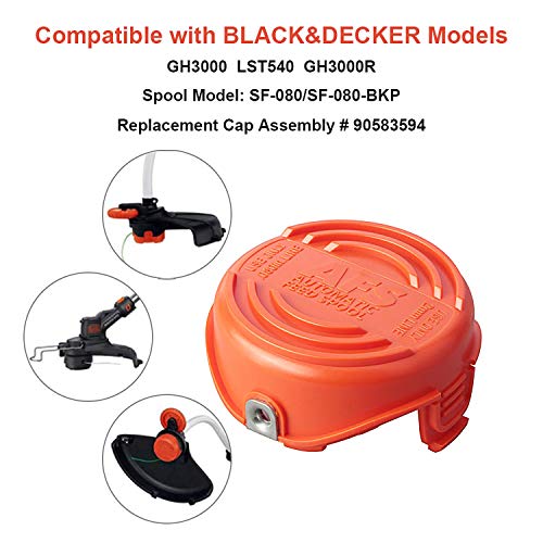 THTEN SF-080 Trimmer Spools Cap Covers Compatible with Black Decker GH3000 LST540 Weed Eater with 90583594 Cap Covers Parts Auto-Feed Single Line (2 Pack)