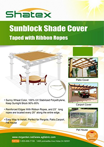 Shatex Shade Panel 10' x 12' Block 90% of Sunlight with Ready-tie up Ribbon for Pergola Gazebo Porch, Wheat