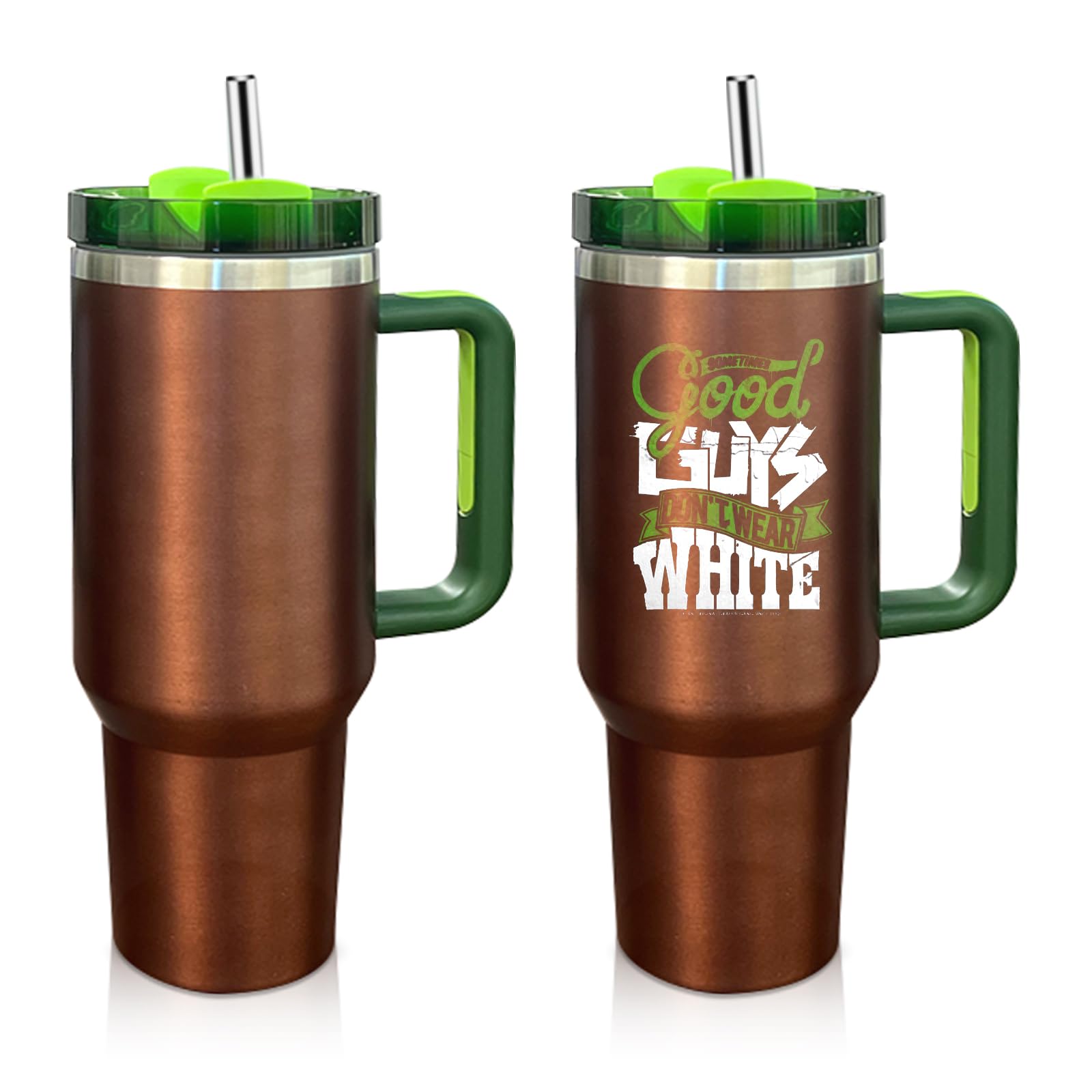 AGH 2 Pack 40 oz Sublimation Rose Gold Tumbler with Black Green Handle and Stainless Steel Straw, Insulated Double Wall Vacuum Reusable Cups with Green Leakproof Lid