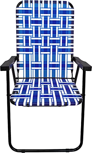 EasyGo Product Portable β Retro Style High Back Design β Outdoor Webbed Chair for Backyard, Camping, Sporting Events β Easy Folding, 4 Pack, Blue