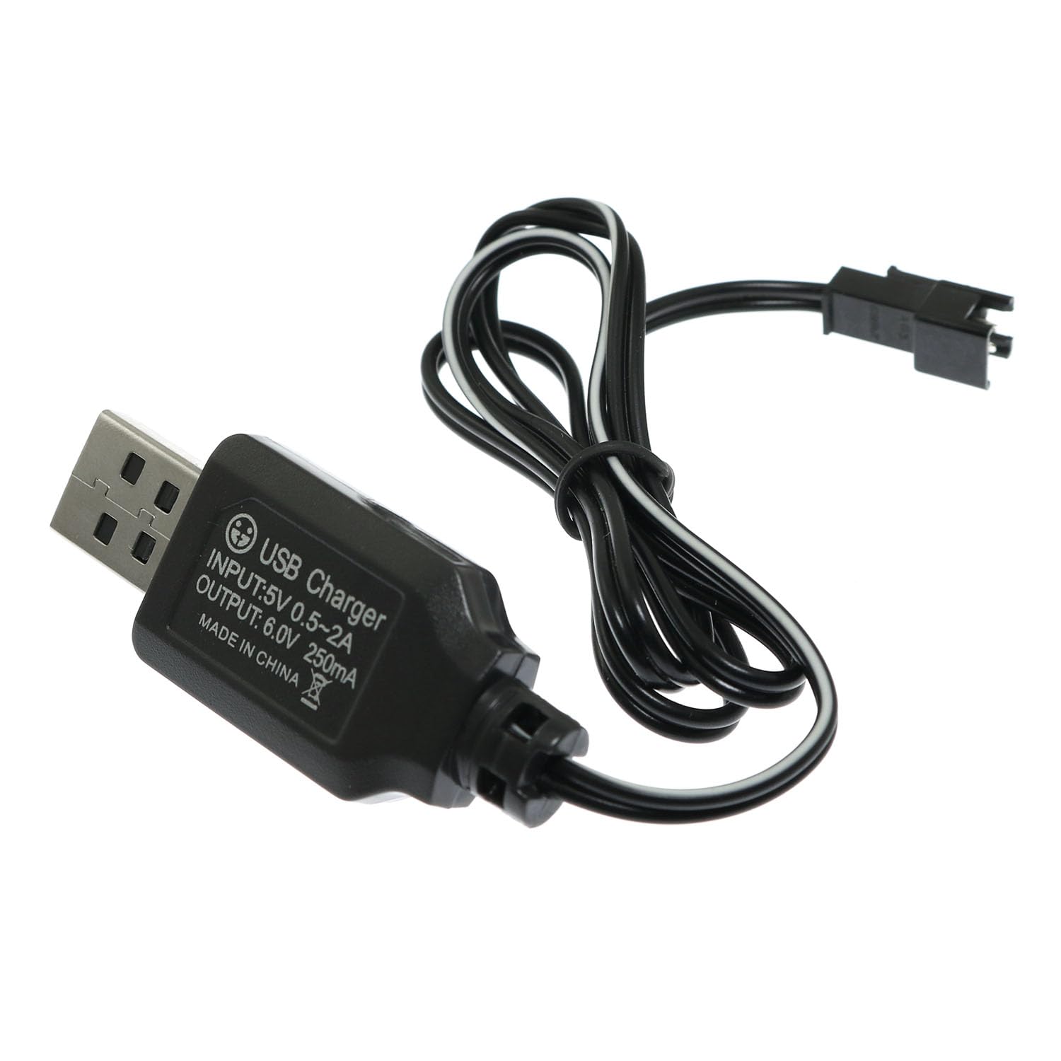 Maxmoral 6.0V 250mA USB Charger Power Adapter Cable for 6V 700mAh Ni-cd Battery 4WD Old Version Amphibious Stunt RC Cars Vehicle/SM-2P 6V USB 2, 60cm Length