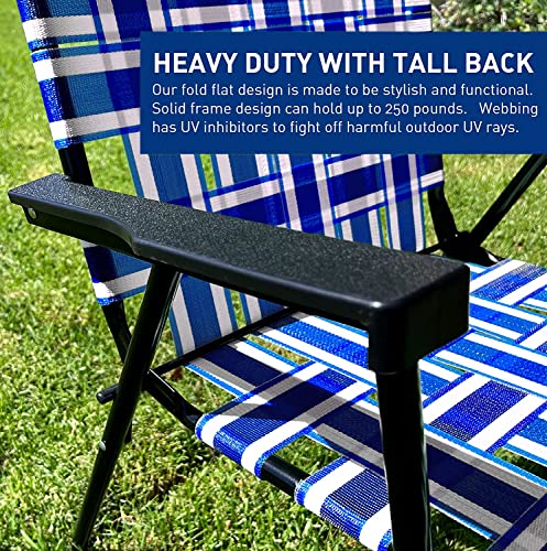 EasyGo Product Portable β Retro Style High Back Design β Outdoor Webbed Chair for Backyard, Camping, Sporting Events β Easy Folding, 4 Pack, Blue