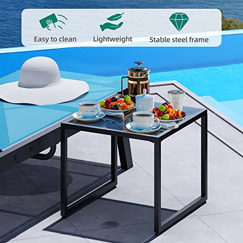 YITAHOME Outdoor Chaise Lounge Chairs Set with Side Table, Adjustable Backrest Poolside Loungers with Aluminum Frame/Textilene Fabric/Wheels for Pool Beach Patio Lawn Porch (Blue)