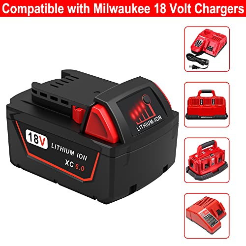 Rocivic 2 Packs 6.0Ah Replace for Milwaukee 18V Battery, Compatible with Milwaukee 18 Volt M18 48-11-1820 48-11-1812 48-11-1850 48-11-1828 48-11-1828 48-11-1815 Cordless Power Tools