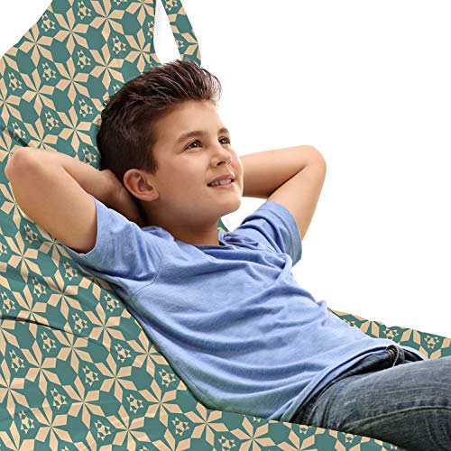 Ambesonne Damask Lounger Chair Bag, Repeating Floral Inspired Vintage Folkloric Triangular Mosaic Print, High Capacity Storage with Handle Container, Lounger Size, Pale Peach and Pale Teal