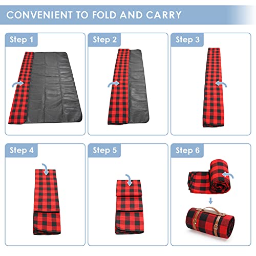 Extra Large 87'' X 67'' Picnic Blanket Waterproof, Portable Picnic Mat, Sandproof Beach Mat, Outdoor Rug for Camping, Red Checkered