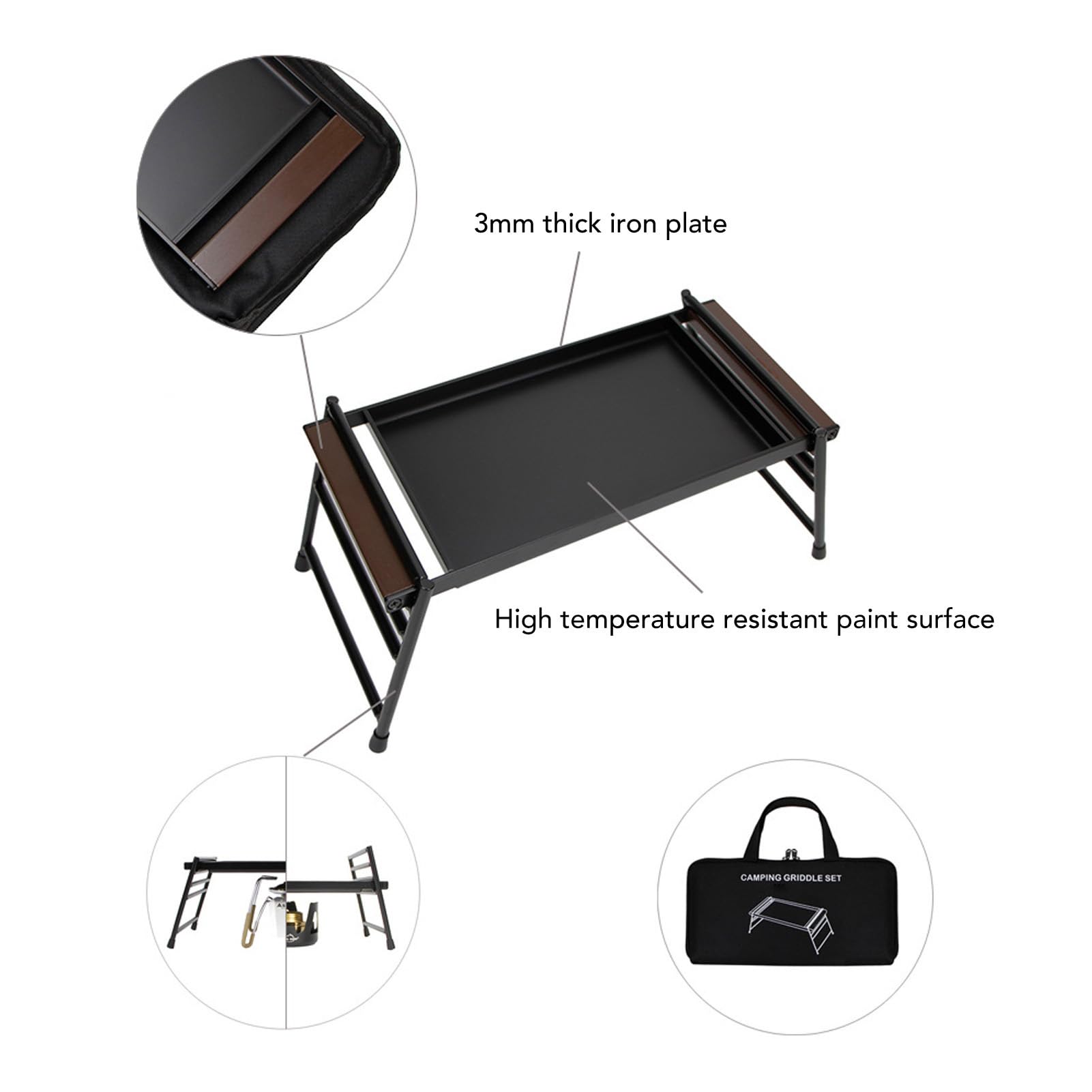 GLOGLOW Portable BBQ Grill Pan, Multi Functional Design, Height, Delicious Barbecue, with Storage Bag, for Outdoor Camping, Picnics, and Travel, Camping Griddle Set