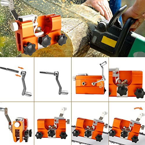 Chainsaw Sharpener, Chainsaw Sharpening Jig Hand-Cranked Chainsaw Sharpener Kit with 3 Grinding Rod, Chainsaw Sharpening Tool for Gas/Electric Chain Saw, Lumberjack and Garden Worker (Large Size)
