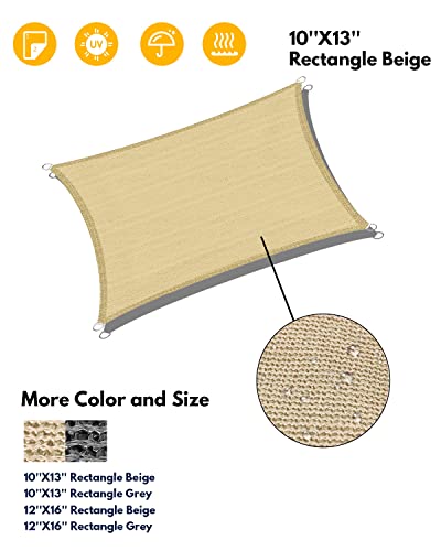 Fuairmee Sun Shade Sail 10' x 13' Beige Rectangle Shade Sail UV Block Fabric Sunshades for Patio Garden Backyard Outdoor Pergola Canopy Cover Sunshade Sails