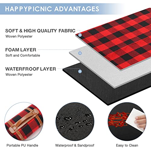 Extra Large 87'' X 67'' Picnic Blanket Waterproof, Portable Picnic Mat, Sandproof Beach Mat, Outdoor Rug for Camping, Red Checkered