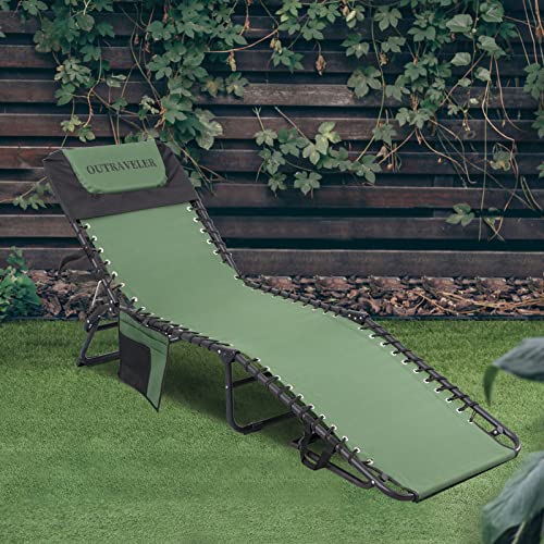 Outraveler Patio Folding Chaise Lounge,Outdoor Lounge Chair Sunbed,Camping Cot,Green