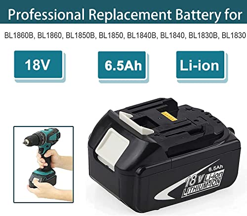 BATTOOL 2 Pack 6500mAh BL1860 Replacement Lithium-ion Battery Compatible with Makita 18v Battery BL1850 BL1845 BL1840 BL1830 BL1820 BL1815 LXT400 194204-1 Cordless Power Tools