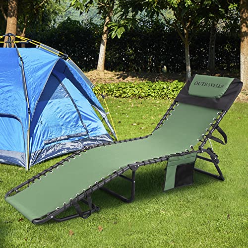 Outraveler Patio Folding Chaise Lounge,Outdoor Lounge Chair Sunbed,Camping Cot,Green