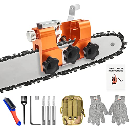 ăNew VersionăChainsaw Sharpener, Chainsaw Chain Sharpening Jig with Cut-Resistant Gloves and Iron Chain Brush,Suitable for All Kinds of Chain Saws and Electric Saws, Keep Your Chain Saw in Top Shape