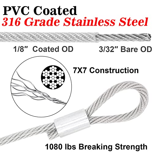 NQN 48 PCS T304 6 Inch Hardware Kit for Square & Rectangle Sun Shade Sail Canopy Awning Installation Installation Complete Set, 48 Ft (12'x4) Extension Cable Wire Rope, 304 Stainless Steel, Anti Rust
