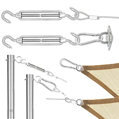 NQN 48 PCS T304 6 Inch Hardware Kit for Square & Rectangle Sun Shade Sail Canopy Awning Installation Installation Complete Set, 48 Ft (12'x4) Extension Cable Wire Rope, 304 Stainless Steel, Anti Rust