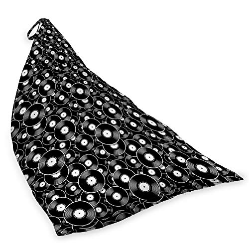 Ambesonne Retro Lounger Chair Bag, Music Themed Pattern of Repeating Records Old Time Musical Interests Discs, High Capacity Storage with Handle Container, Lounger Size, Charcoal Grey White