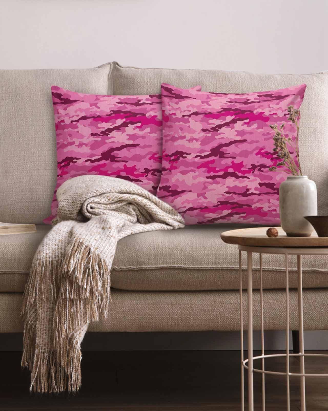 applebless Set of 2 Throw Pillow Covers Square for Home Decor, Camouflage Netting Camo Pink 18x18 Inch Cotton Reversible Pillow Case Sofa Soft Cushion Cases for Bedroom Couch Bed Car Chair