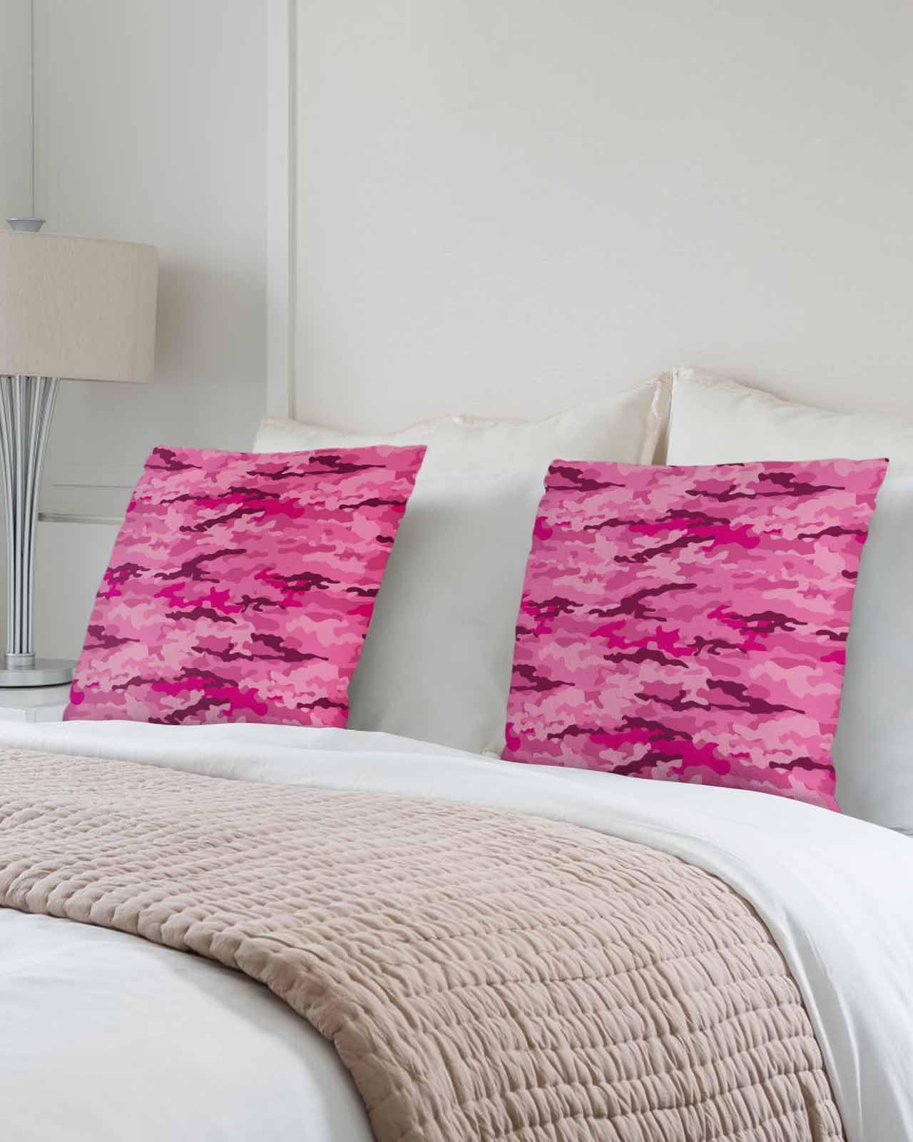 applebless Set of 2 Throw Pillow Covers Square for Home Decor, Camouflage Netting Camo Pink 18x18 Inch Cotton Reversible Pillow Case Sofa Soft Cushion Cases for Bedroom Couch Bed Car Chair