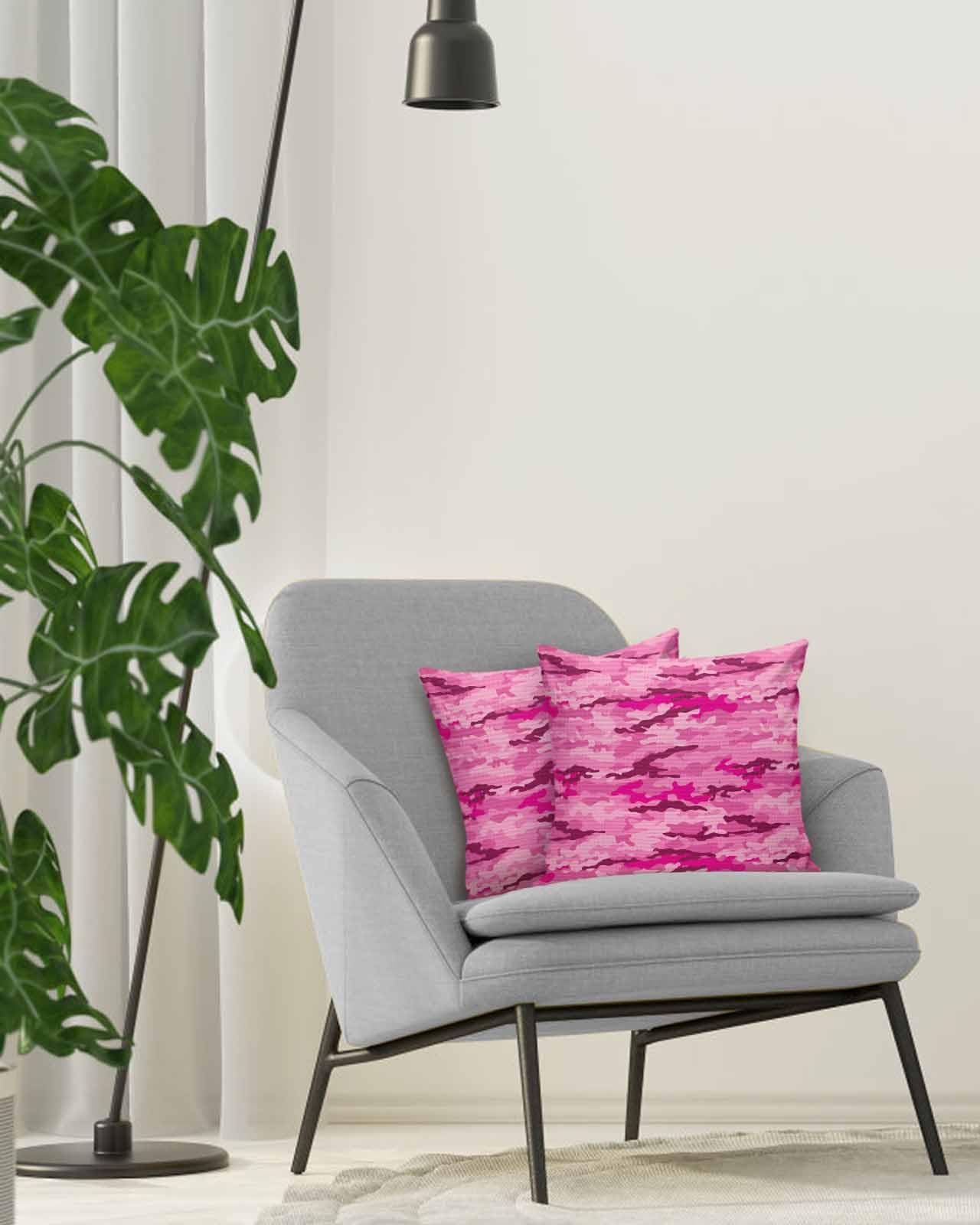 applebless Set of 2 Throw Pillow Covers Square for Home Decor, Camouflage Netting Camo Pink 18x18 Inch Cotton Reversible Pillow Case Sofa Soft Cushion Cases for Bedroom Couch Bed Car Chair
