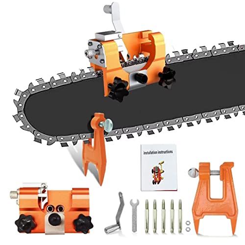 ZFULVO Chainsaw Sharpener,Chainsaw Vise and Hand-Cranked Chainsaw Sharpening Jig Kit,Portable Chain Saw Shaperener Tool for All Chain Saws and Electric Saws, with 5 Grinding Rod