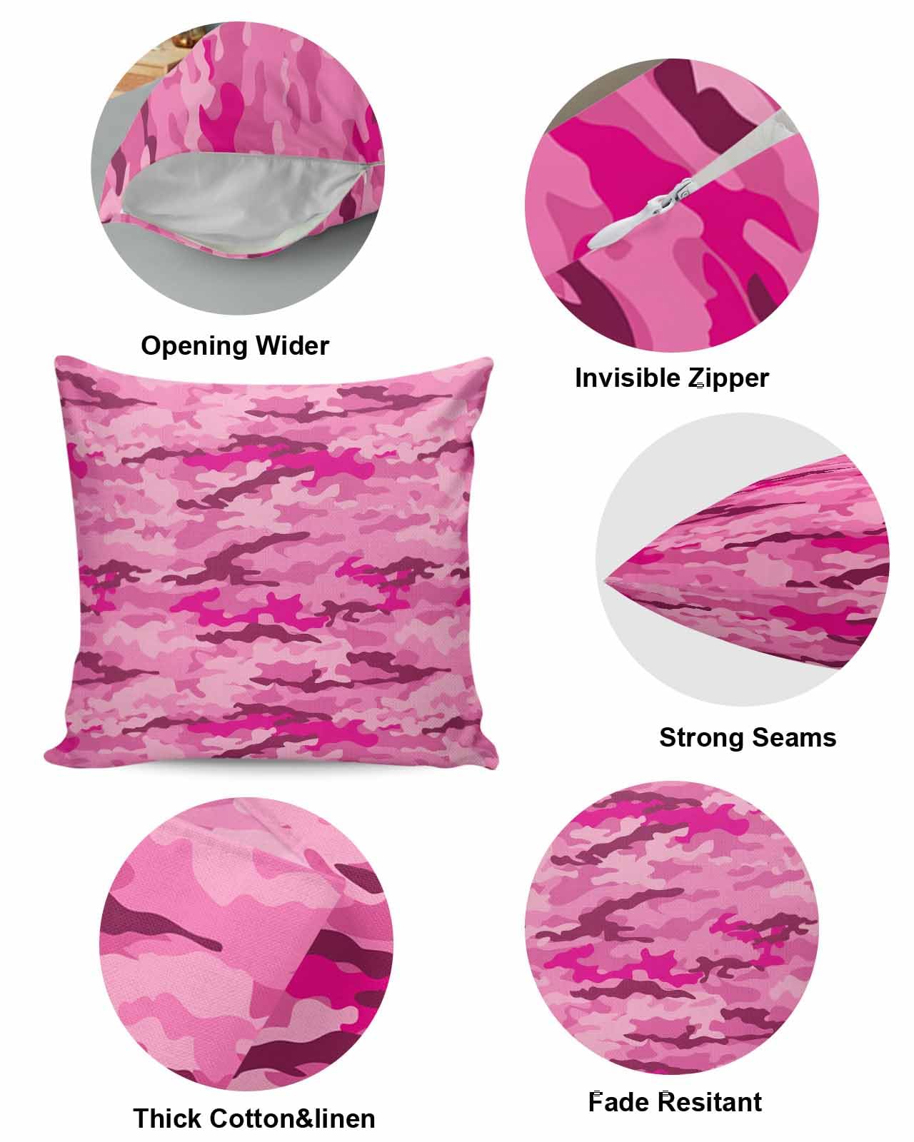 applebless Set of 2 Throw Pillow Covers Square for Home Decor, Camouflage Netting Camo Pink 18x18 Inch Cotton Reversible Pillow Case Sofa Soft Cushion Cases for Bedroom Couch Bed Car Chair