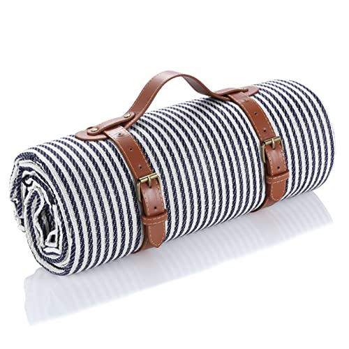 LIYUABU Picnic Blankets,Waterproof Stripe Picnic Mat 59'' x 79'',Portable Extra Large Beach Blanket,Outdoor Blanket Sandproof Insulated with Carry Handle,Perfect for Hiking/Outdoor/Camping/Beach/Park