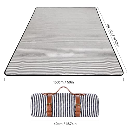 LIYUABU Picnic Blankets,Waterproof Stripe Picnic Mat 59'' x 79'',Portable Extra Large Beach Blanket,Outdoor Blanket Sandproof Insulated with Carry Handle,Perfect for Hiking/Outdoor/Camping/Beach/Park