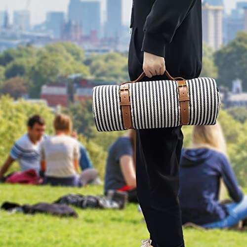 LIYUABU Picnic Blankets,Waterproof Stripe Picnic Mat 59'' x 79'',Portable Extra Large Beach Blanket,Outdoor Blanket Sandproof Insulated with Carry Handle,Perfect for Hiking/Outdoor/Camping/Beach/Park