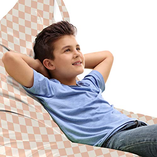 Ambesonne Geometric Lounger Chair Bag, Pale Salmon Colored Chess Table Like Modern Pink Color Squares Artwork Print, High Capacity Storage with Handle Container, Lounger Size, Peach Cream