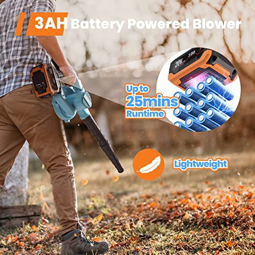 Cordless Leaf Blower and Vacuum Cleaner, GoGonova 20V 3.0AH Rotary Handle Electric Blower, 3 Variable Speed 140CFM Lightweight Blowers for Leaf Blowing, Dust Cleaning(Battery & Charger Included)