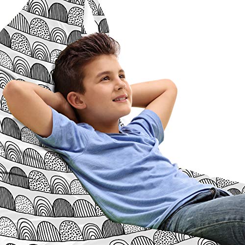 Ambesonne Geometric Lounger Chair Bag, Horizontal Half Circles in Stripes and Polka Dots All Drawn by Hand, High Capacity Storage with Handle Container, Lounger Size, Charcoal Grey and White