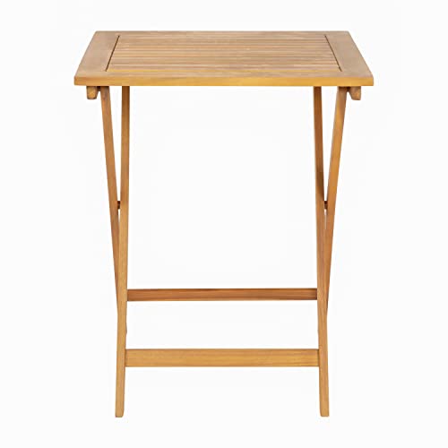 Merrick Lane Stora 24 Inch Square Solid Acacia Wood Portable Folding Patio Bistro Table for Indoor/Outdoor Use in Natural Finish