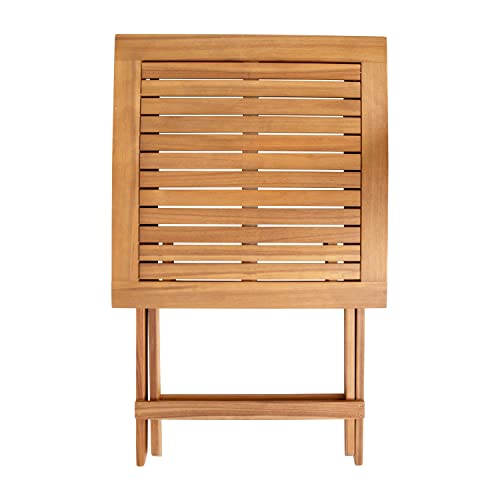 Merrick Lane Stora 24 Inch Square Solid Acacia Wood Portable Folding Patio Bistro Table for Indoor/Outdoor Use in Natural Finish