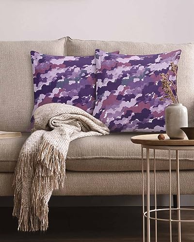 applebless Set of 2 Throw Pillow Covers Square for Home Decor, Camouflage Netting Camo Purple 18x18 Inch Cotton Reversible Pillow Case Sofa Soft Cushion Cases for Bedroom Couch Bed Car Chair