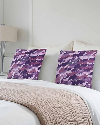 applebless Set of 2 Throw Pillow Covers Square for Home Decor, Camouflage Netting Camo Purple 18x18 Inch Cotton Reversible Pillow Case Sofa Soft Cushion Cases for Bedroom Couch Bed Car Chair