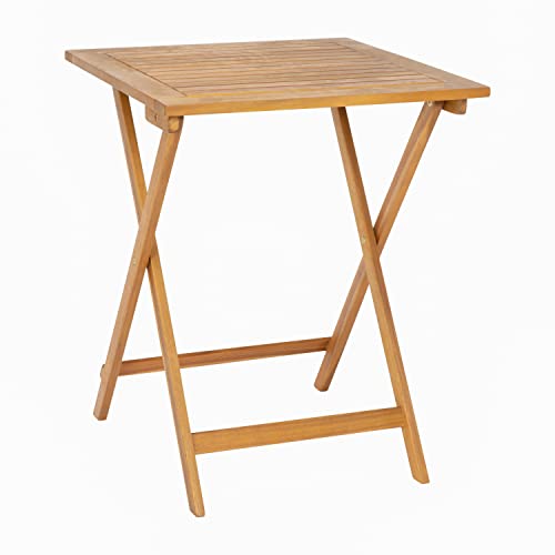 Merrick Lane Stora 24 Inch Square Solid Acacia Wood Portable Folding Patio Bistro Table for Indoor/Outdoor Use in Natural Finish