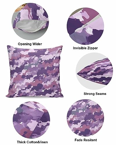 applebless Set of 2 Throw Pillow Covers Square for Home Decor, Camouflage Netting Camo Purple 18x18 Inch Cotton Reversible Pillow Case Sofa Soft Cushion Cases for Bedroom Couch Bed Car Chair
