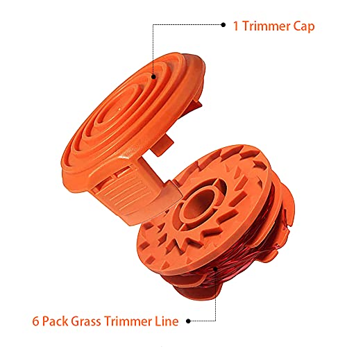 CZON WA0007/ 50022833 Replacement Line Trimmer Spool for Worx WG116 WG119 Corded Electric String Trimmers,16ft 0.065'', 7-Pack (6-Line Spool + 1 Cap)