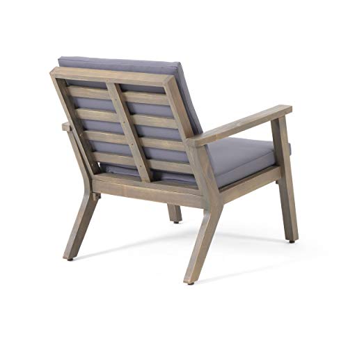 Christopher Knight Home Carlos Outdoor Acacia Wood Club Chairs with Cushions (Set of 2), Gray Finish, Dark Gray