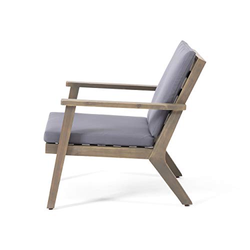 Christopher Knight Home Carlos Outdoor Acacia Wood Club Chairs with Cushions (Set of 2), Gray Finish, Dark Gray