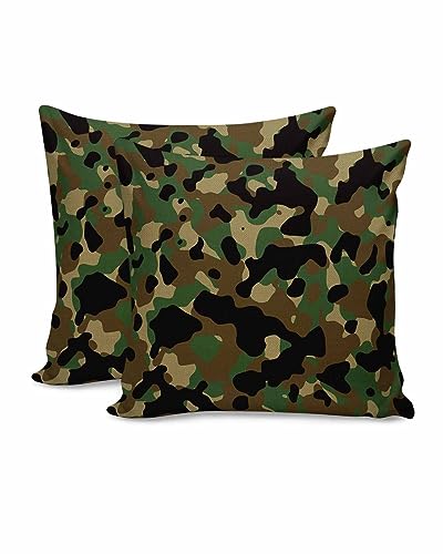 applebless Set of 2 Throw Pillow Covers Square for Home Decor, Camo 18x18 Inch Cotton Reversible Pillow Case Sofa Soft Cushion Cases for Bedroom Couch Bed Car Chair