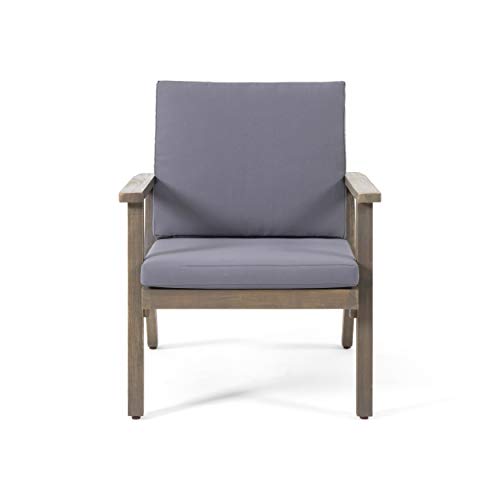 Christopher Knight Home Carlos Outdoor Acacia Wood Club Chairs with Cushions (Set of 2), Gray Finish, Dark Gray