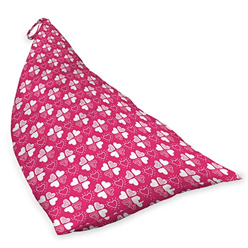 Ambesonne Romantic Lounger Chair Bag, Continuous Hand Drawn Hearts as Clover Leaves Monochrome Valentine's Day, High Capacity Storage with Handle Container, Lounger Size, Hot Pink and White