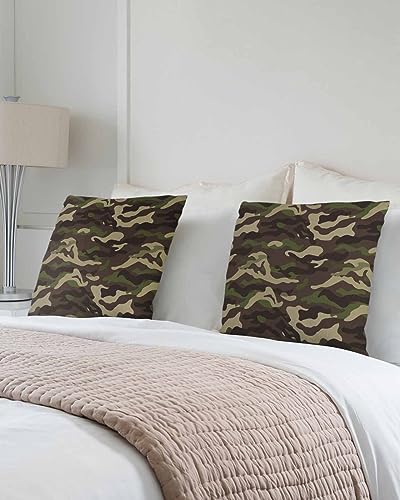 applebless Set of 2 Throw Pillow Covers Square for Home Decor, Army Green Desert Camo 18x18 Inch Cotton Reversible Pillow Case Sofa Soft Cushion Cases for Bedroom Couch Bed Car Chair