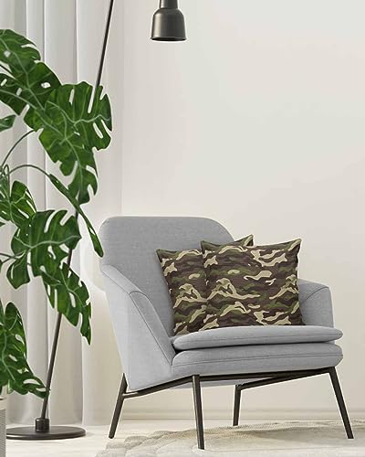 applebless Set of 2 Throw Pillow Covers Square for Home Decor, Army Green Desert Camo 18x18 Inch Cotton Reversible Pillow Case Sofa Soft Cushion Cases for Bedroom Couch Bed Car Chair