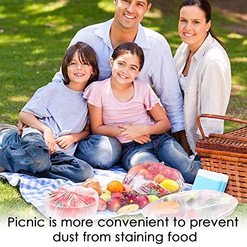 Linkidea 50 Pieces Elastic Food Storage Covers Reusable Stretch Plastic Wrap Bowl Covers Alternative to Foil for Family Outdoor Picnic