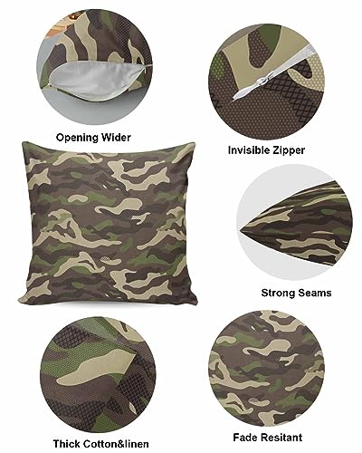applebless Set of 2 Throw Pillow Covers Square for Home Decor, Army Green Desert Camo 18x18 Inch Cotton Reversible Pillow Case Sofa Soft Cushion Cases for Bedroom Couch Bed Car Chair