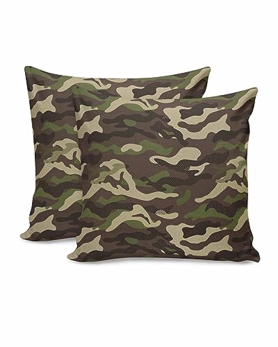 applebless Set of 2 Throw Pillow Covers Square for Home Decor, Army Green Desert Camo 18x18 Inch Cotton Reversible Pillow Case Sofa Soft Cushion Cases for Bedroom Couch Bed Car Chair