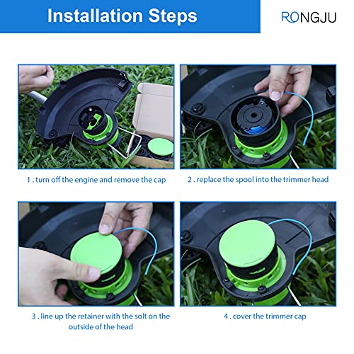 RONGJU 6 Pack Weed Eater Spool for Greenworks 21332 21342 24V 40V 80V Trimmer 16ft 0.065β Single Line String Trimmer Replacement Spool 29252 with 3411546A-6 Spool Cap Covers (6 Spools, 1 Cap)